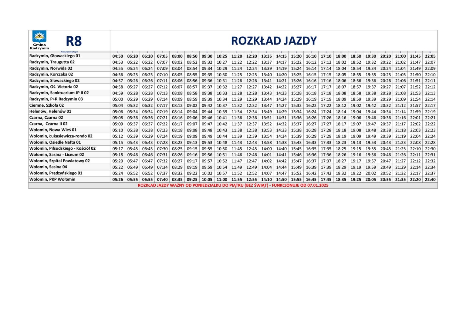 Radzymin - nowe rozkłady jazdy gminnej komunikacji od 7 stycznia 2025 ...